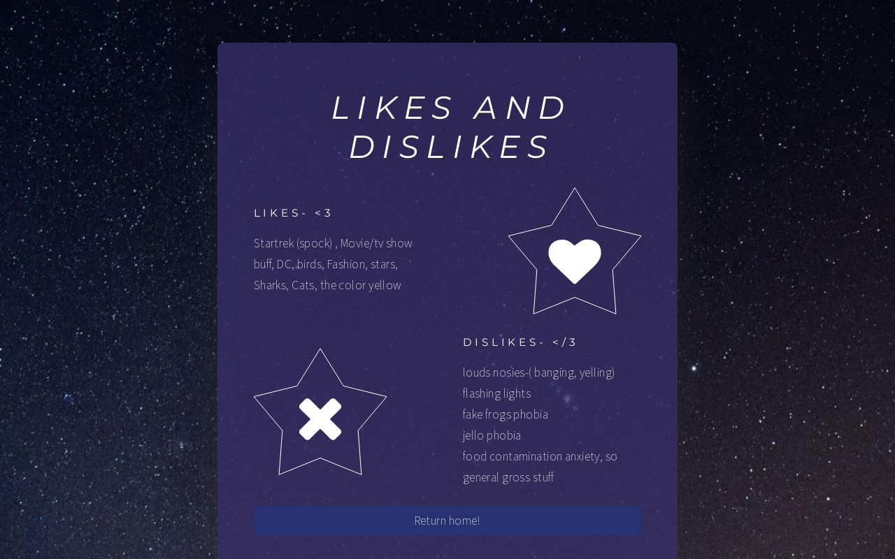 Sals likes and dislikes card